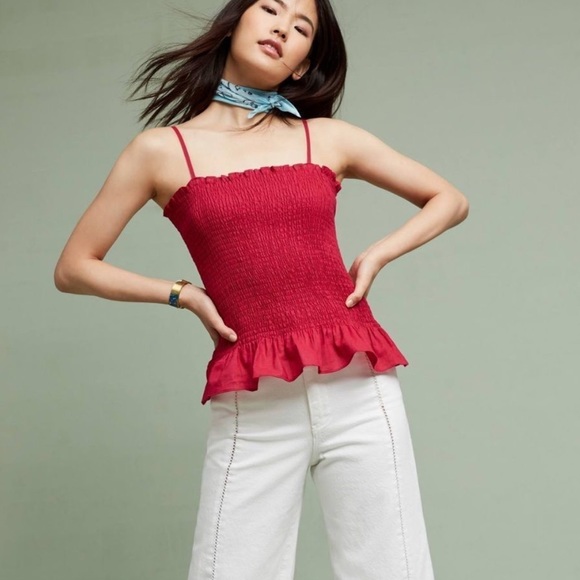 Anthropologie | Tops | Anthropologie Red Smock Top | Poshmark